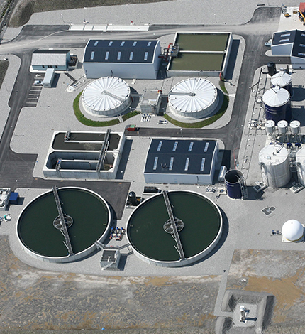 overhead view of a water and wastewater facility