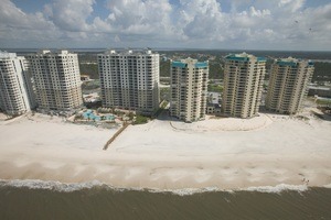 Photograph of several beachfront condominium buildings