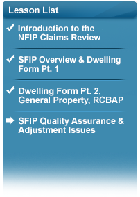 A list of lesson titles: Introduction to the NFIP Claims Review; SFIP ...