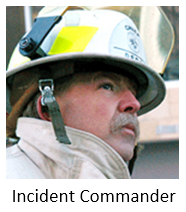 Man in firefighter hat with Incident Commander as caption.