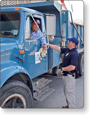 Truck driver at an incident scene