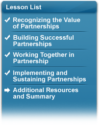 Lesson list including: Recognizing the Value of Partnerships [checked ...