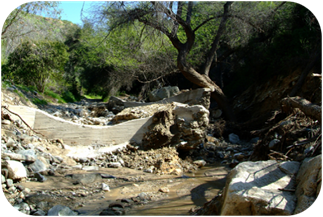 Flood damage to a stream in California